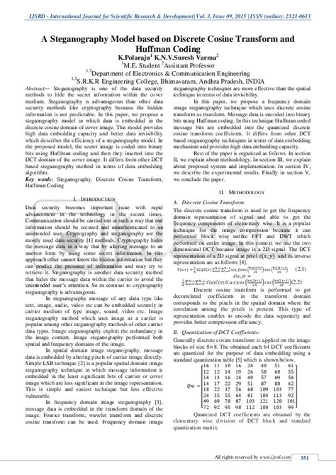 pdf a steganography model based on discrete cosine transform and huffman coding ijsrd