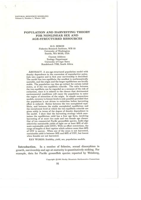 pdf population and harvesting theory for nonlinear sex and age structured resources