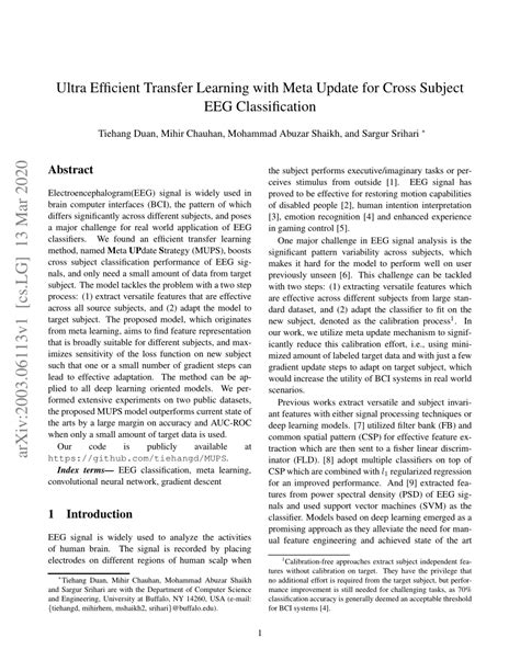pdf ultra efficient transfer learning with meta update for cross subject eeg classification