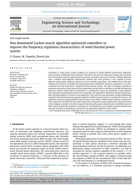 pdf non dominated cuckoo search algorithm optimized controllers to improve the frequency