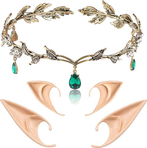 Amazon FRESHME 2 Pairs Elf Ears With Leaf Headpiece Set Soft