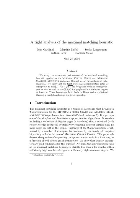 pdf a tight analysis of the maximal matching heuristic
