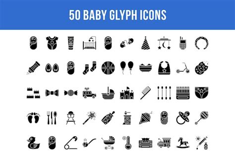 50 iconos de glifos de bebé Vector Premium