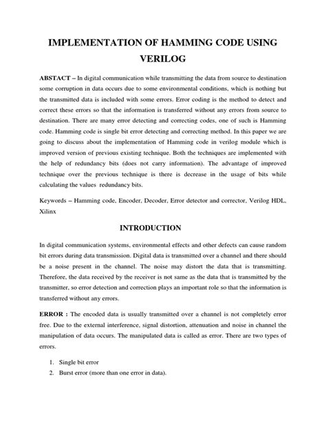 implementation of hamming code pdf error detection and correction code