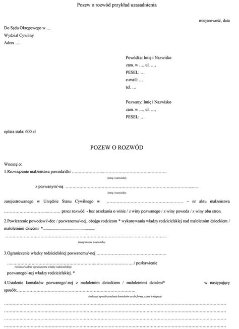 Pozew o rozwód bez orzekania o winie uzasadnienie wniosek sąd