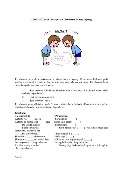 Materi 3 JIKOSHOUKAI Perkenalan Diri dalam Bahasa Jepang 自己紹介