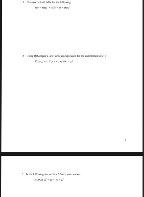 solved 1 construct a truth table for the following 2 using