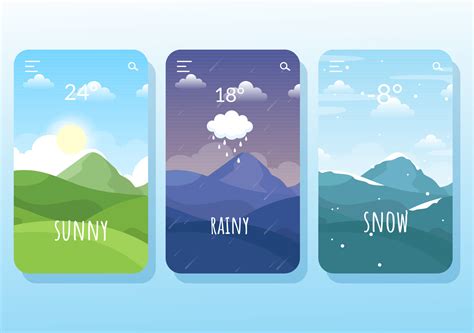 Types Of Weather Conditions With Sunny Cloudy Windy Rainy Snow And