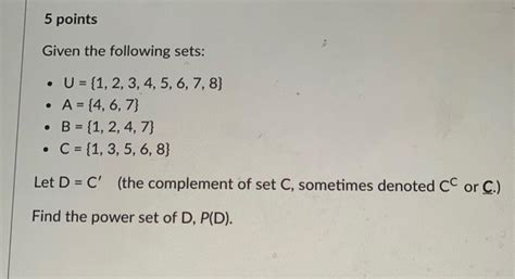 solved 5 points given the following sets u {1 2 3 4