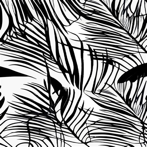Exotic Leaves Seamless Pattern In Black And White Stylish Abstract