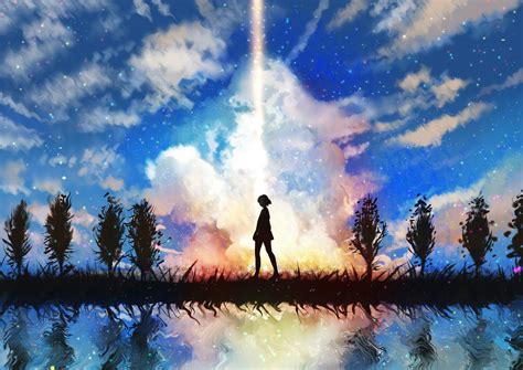 Papel de parede luz solar Meninas anime reflexão céu tarde