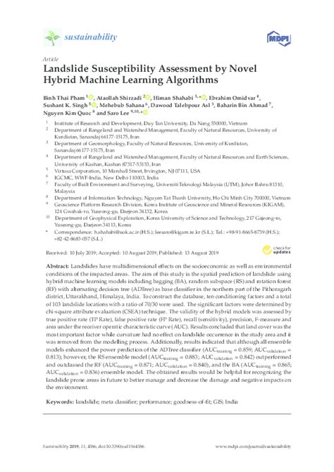 pdf landslide susceptibility assessment by novel hybrid machine learning algorithms sushant