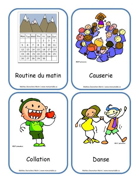 Affichettes pour lhoraire de la journée Rapido Présco William The