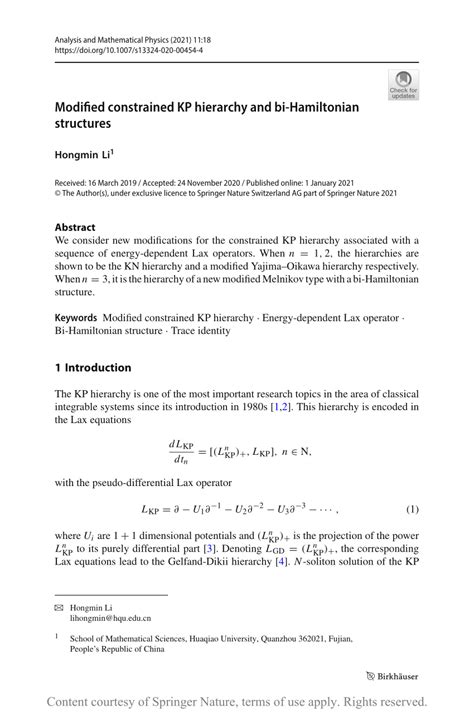modified constrained kp hierarchy and bi hamiltonian structures request pdf