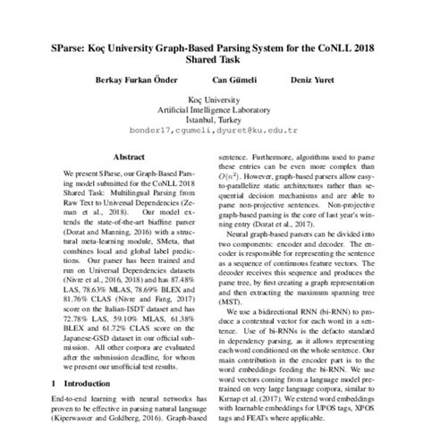 sparse koç university graph based parsing system for the conll 2018 shared task acl anthology