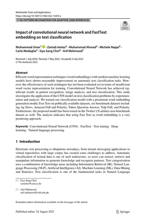 pdf impact of convolutional neural network and fasttext embedding on text classification