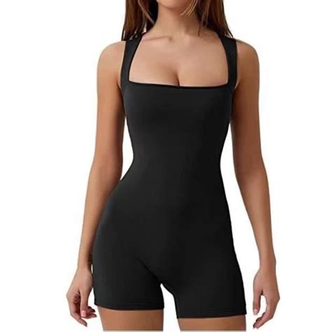 Combishort Femme Sexy Moulant à Manches Courtes Combinaison de Sport