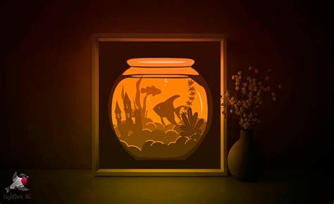 Aquarium Fish Shadow Box Svg Template Papercut Lightbox Etsy