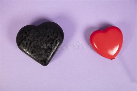 Two Hearts On A Purple Background Black And Red Stock Image Image Of