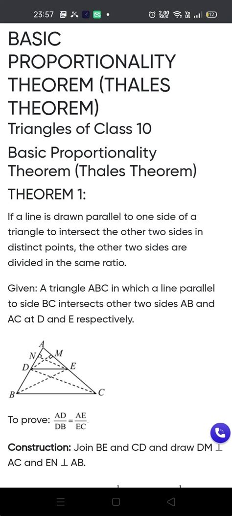 Basicproportionalitytheorem Thalestheorem Triangles Of Class Basi