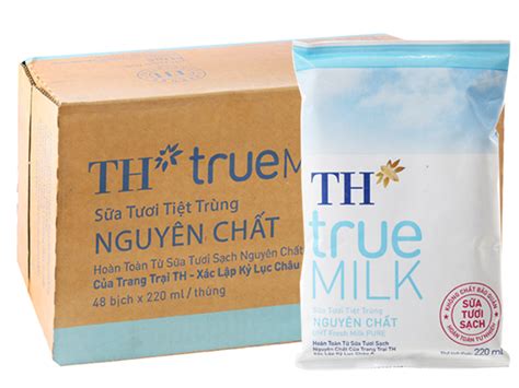 Thùng 48 bịch sữa tươi tiệt trùng nguyên chất không đường TH true MILK