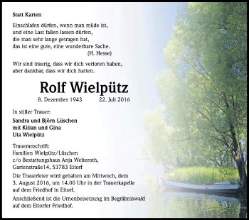 Traueranzeigen von Rolf Wielpütz WirTrauern