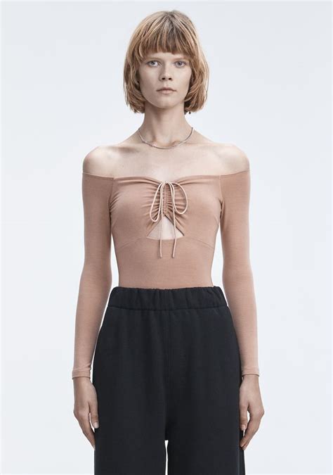 Alexander Wang Long Sleeve Ruched Bodysuit Top Official Site