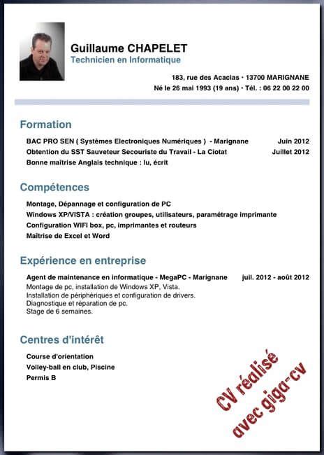 exemple cv pas d experience Exemple cv Lettre de motivation école