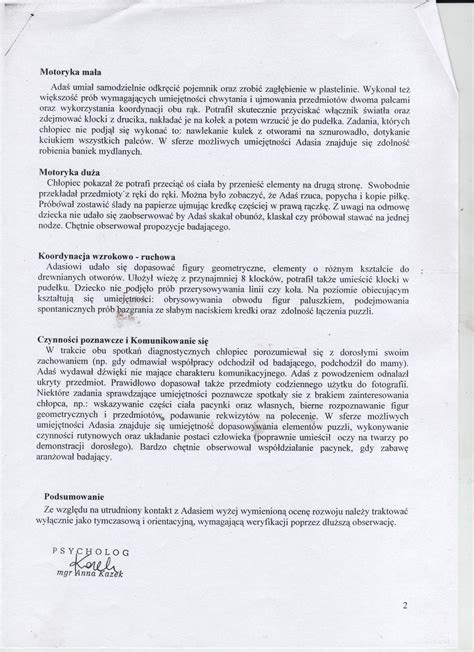 Diagnozy Adasia z początku 2013 roku Autyzm dziecięcy strona Adasia