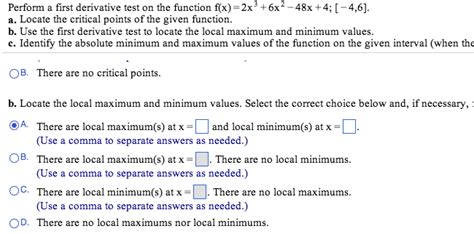 solved perform a first derivative test on the function f x