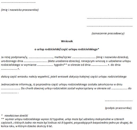 Urlop macierzyński 2017 wniosek dokumenty Macierzyński Urlopy