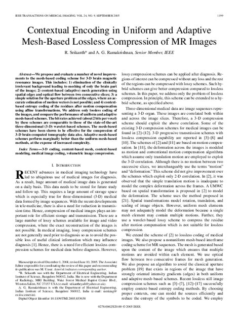 pdf contextual encoding in uniform and adaptive mesh based lossless compression of mr images