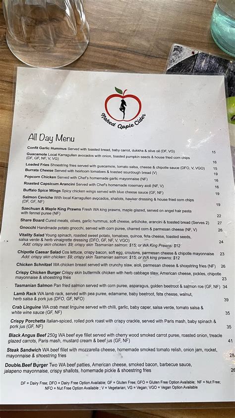 Menu At Naked Apple Cider House Restaurant Karragullen