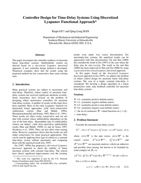 pdf controller design for time delay systems using discretized lyapunov functional approach