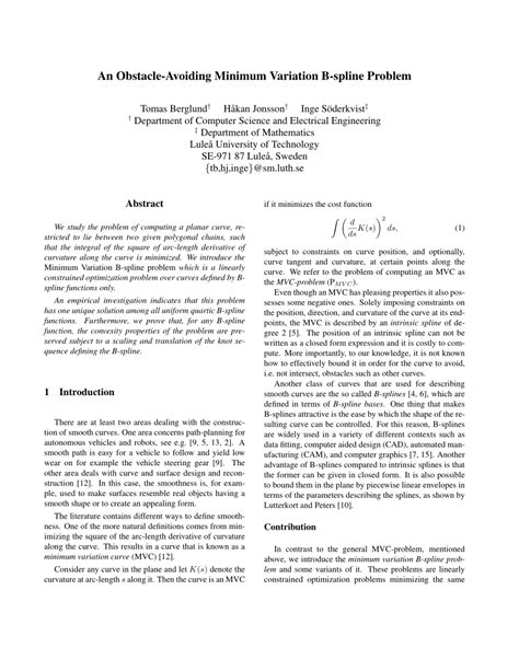 pdf an obstacle avoiding minimum variation b spline problem