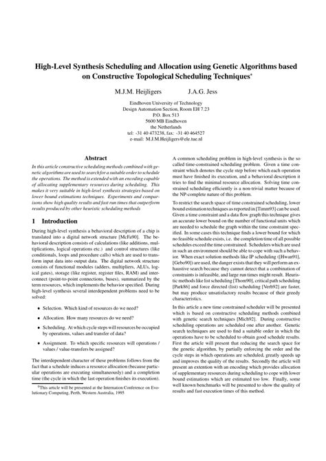 pdf high level synthesis scheduling and allocation using genetic algorithms based on