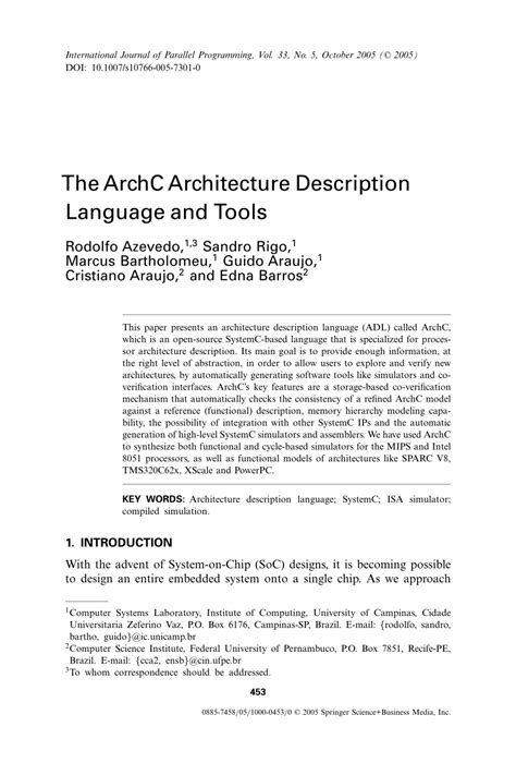 pdf the archc architecture description language and tools