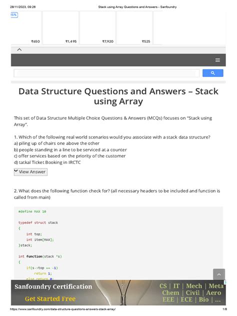 stack using array questions and answers pdf pointer computer programming computer