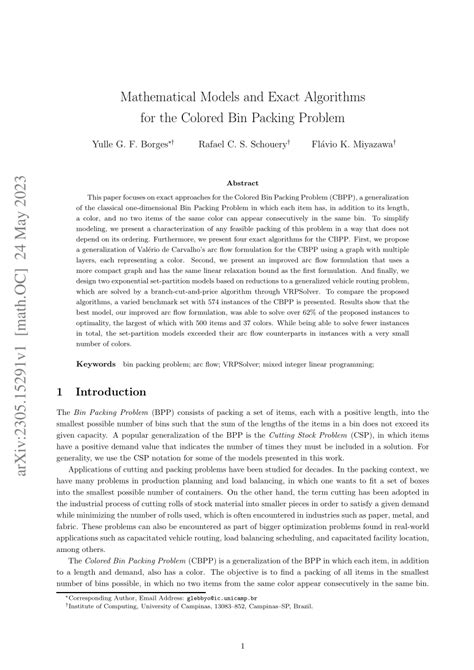 pdf mathematical models and exact algorithms for the colored bin packing problem