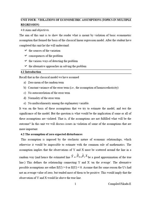 econometrics module pdf regression analysis errors and residuals