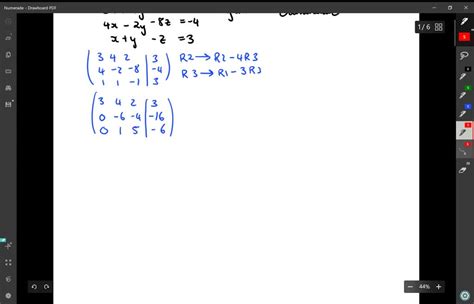 solved use gaussian elimination to find the complete solution to each system of equations or