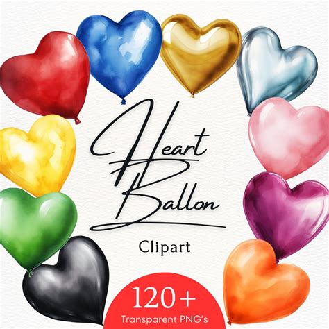 Watercolor Heart Balloon Clipart Bundle Balloon PNG Valentines