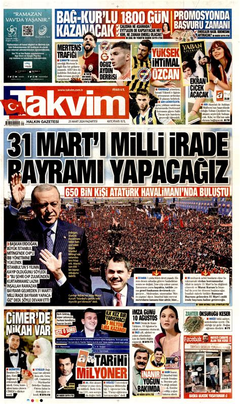 Takvim Gazetesi Takvim Manşet Oku Haberler 25 Mart 2024