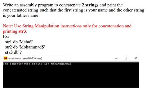 solved write an assembly program to concatenate 2 strings