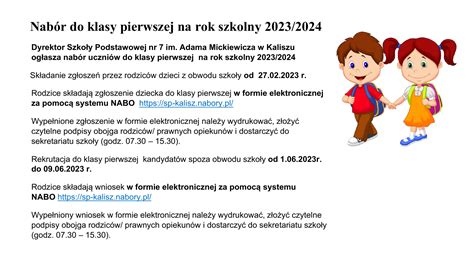 Rekrutacja do klasy pierwszej 2023 2024 Szkoła Podstawowa nr 7 im