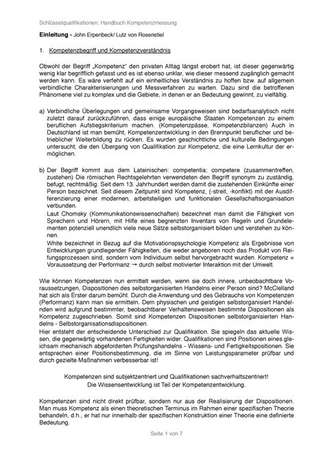 Kompetenzmessung Zusammenfassung Einleitung John Erpenbeck Lutz
