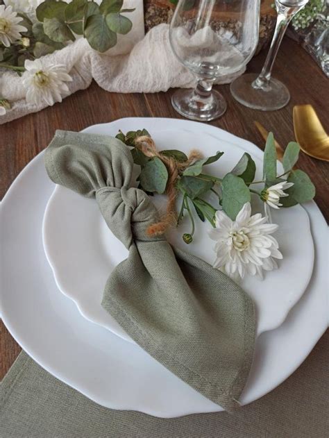Sage Green Linen Napkins And Placemats For Wedding Cloth Etsy Green