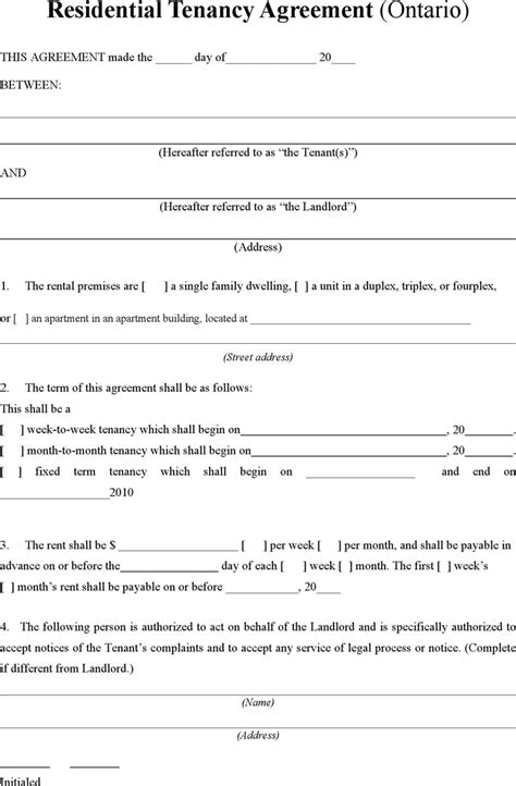 Free Residential Tenancy Agreement Ontario PDF 89KB 4 Page S