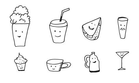 Bebidas Kawai Y Comida Doodle Ilustraci N De Gr Ficos Vectoriales Para