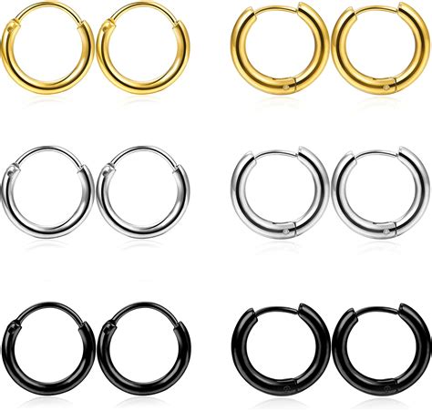 Amazon FIBO STEEL 6 Pairs Stainless Steel Cartilage Hoop Earring